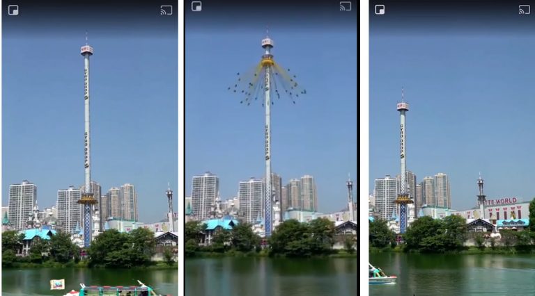 A torre Gyro Drop localizada em um parque de diversões oriental existe ...
